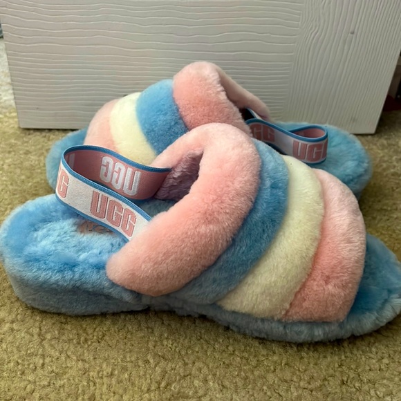 UGG | Shoes | Ugg Slides Size 9 Blue Pink And White | Poshmark